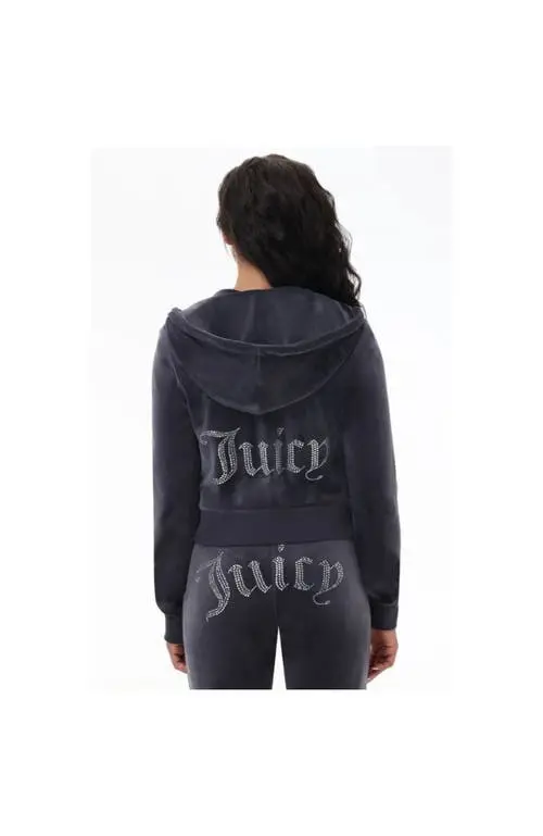 Juicy Couture Luxe Velour Soft Chic Hoodie, - Titanium