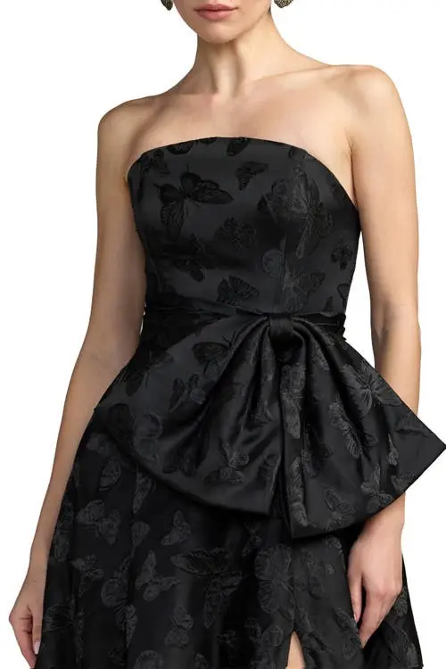 Mac Duggal Petite Strapless Butterfly Brocade A-line Gown With Bow