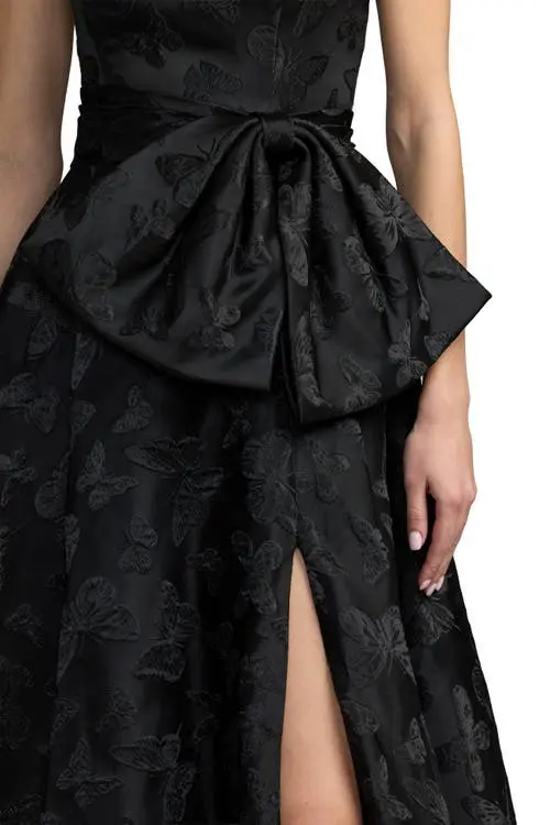 Mac Duggal Petite Strapless Butterfly Brocade A-line Gown With Bow