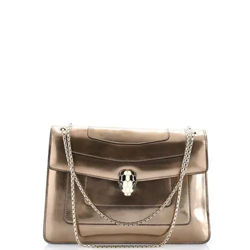 BVLGARI Serpenti Forever Square Shoulder Bag Metallic Leather Medium