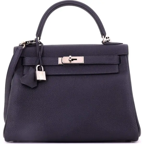 Hermès Kelly Handbag Blue Togo With Palladium Hardware 28 - Black