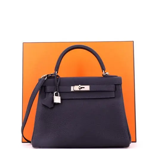 Hermès Kelly Handbag Blue Togo With Palladium Hardware 28