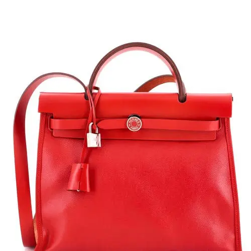 Hermès Herbag Zip Berline Vache Canvas And Leather 31 - Red