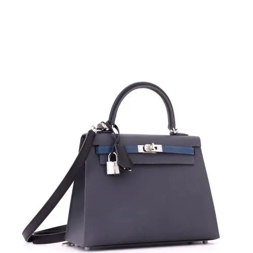 Hermès Kelly Handbag Bicolor Epsom With Palladium Hardware 25