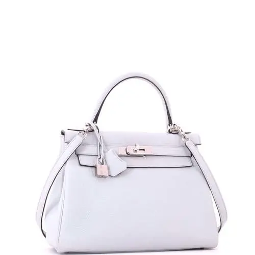 Hermès Kelly Handbag Clemence With Palladium Hardware 28 - Blue