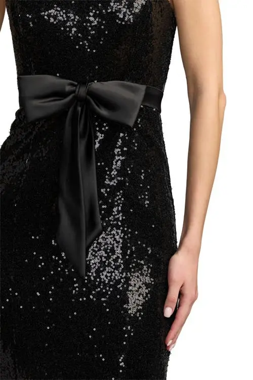 Mac Duggal Strapless Sequin Trumpet Gown With Bow Detail