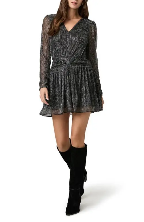 Paige Malina Long Sleeve V-neck Minidress - Black/silver