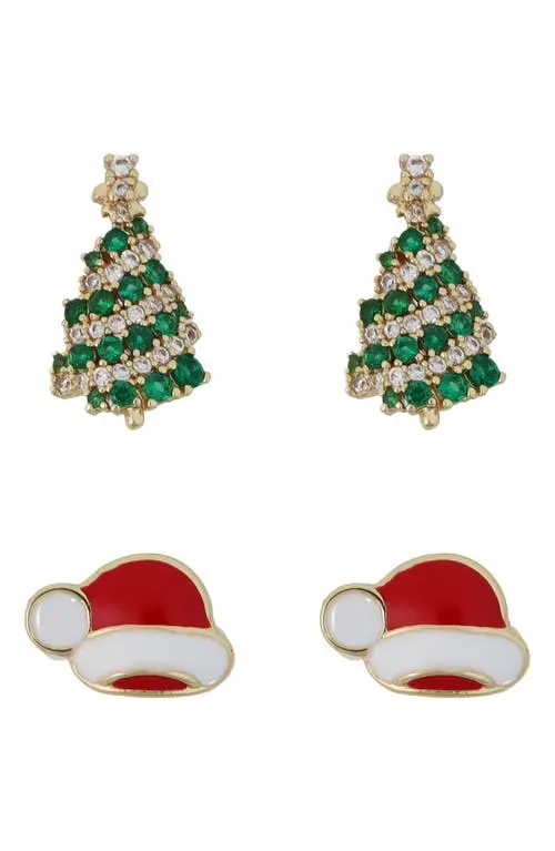 PANACEA Set Of 2 Christmas Tree & Santa Hat Stud Earrings - Multi