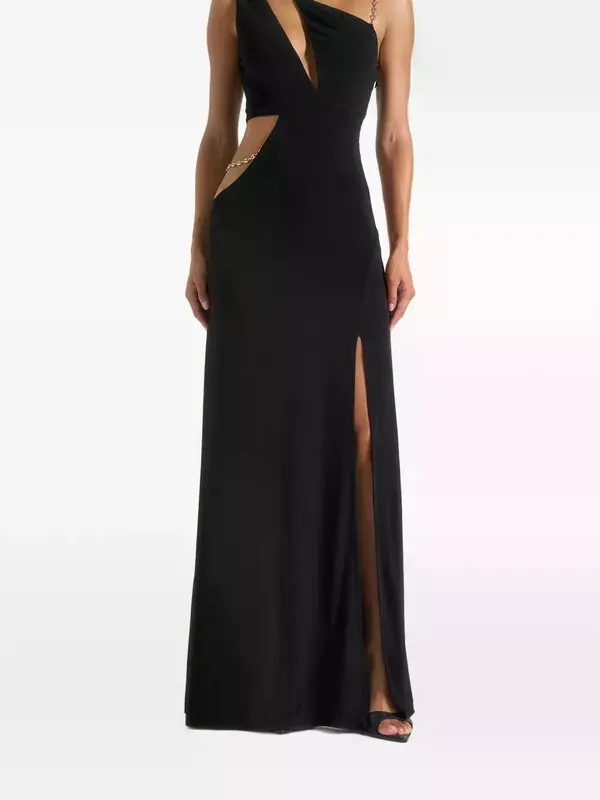Manière De Voir Janelle In One-shoulder Cut-out Chain Maxi Dress - Black