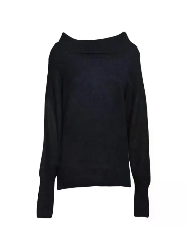 SOLOTRE Off-shoulder Ribbed-trim Sweater - Black