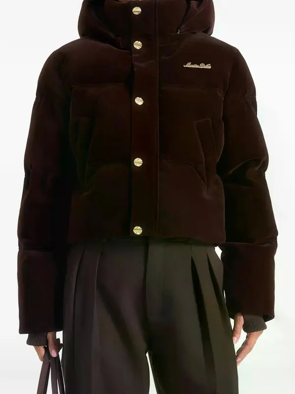 Manière De Voir Maeva In Velvet Signature Cropped Puffer Jacket - Brown