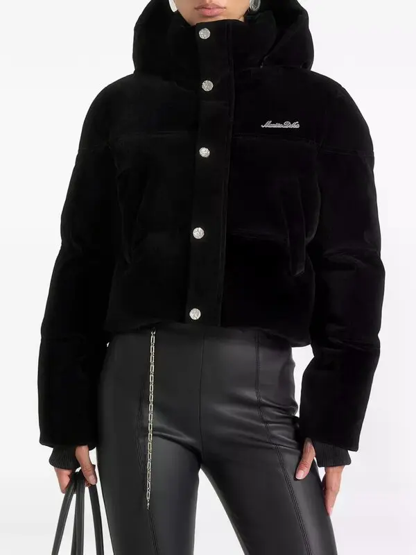 Manière De Voir Maeva In Velvet Signature Cropped Puffer Jacket - Black