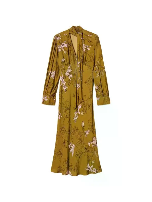 TWINSET Floral Crêpe De Chine Midi Dress - Brown