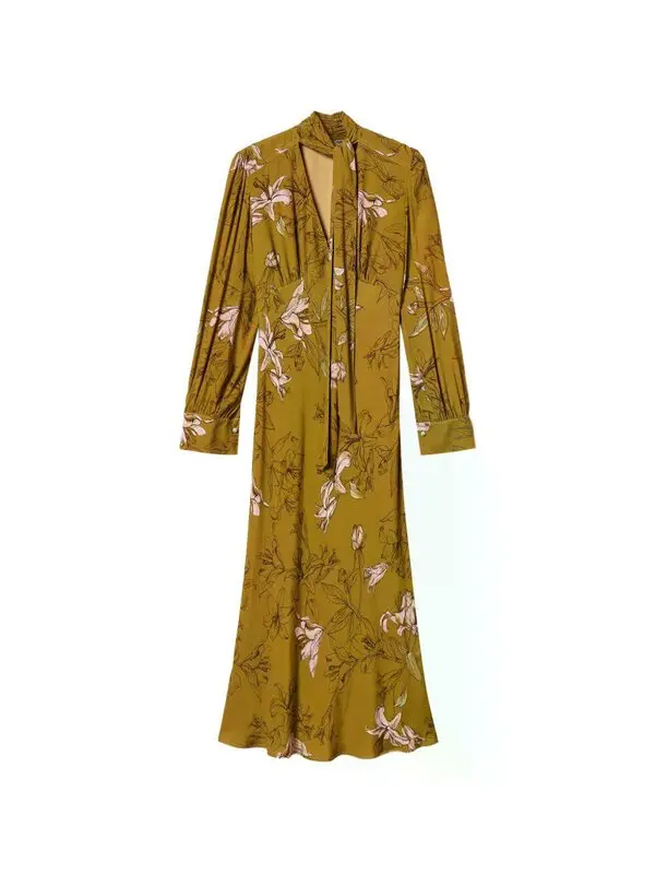 TWINSET Floral Crêpe De Chine Midi Dress - Brown