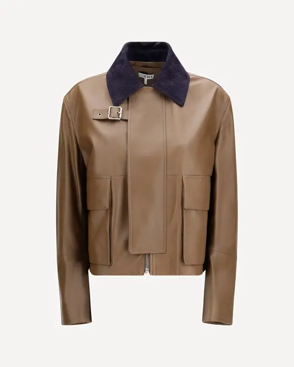 Loewe Cropped Nappa Leather Jacket - Brown