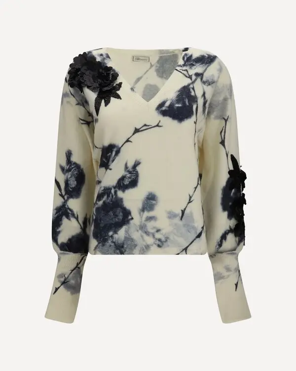 Blumarine Wool And Cahmere Weater With Applied Roe