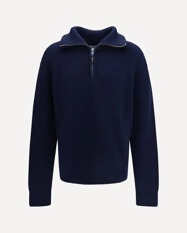 Balenciaga Ribbed Knit Zip Sweater Mae - Blue