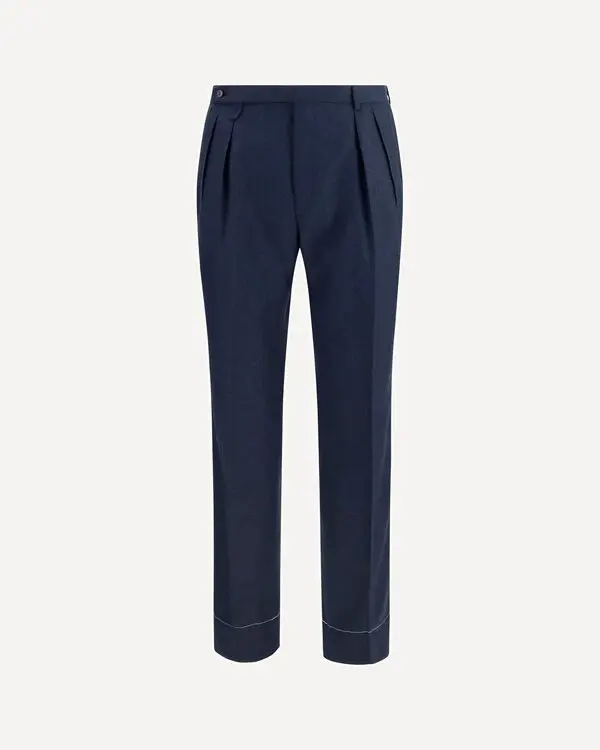 Brioni Elba Pants In Silk, Cashmere And Linen - Blue