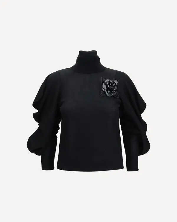 Blumarine High-neck Sweater With Flower Brooch Feale