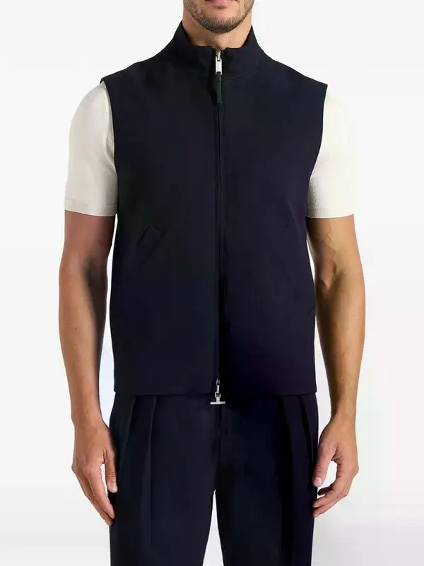 Manière De Voir Levi In Dark-navy Zip-through Wool-blend Tailored Gilet - Blue