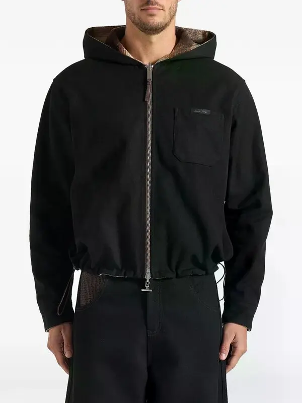 Manière De Voir Hamish Reversible Canvas & Brushed Check Wool-blend Jacket Brown - Black