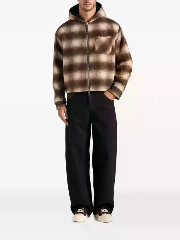 Manière De Voir Hamish Reversible Canvas & Brushed Check Wool-blend Jacket Brown