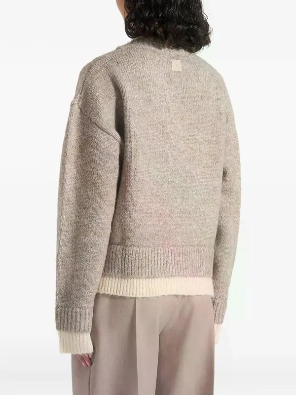 Manière De Voir Jacques In Taupe Double-layer Wool-blend V-neck Knit Jumper - Brown