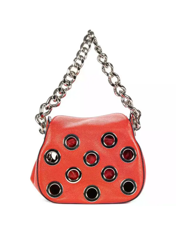 Prada Grommet Canapa Leather Shoulder Bag - Red