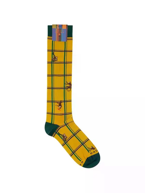 GALLO Check-pattern Monkey-motif Socks