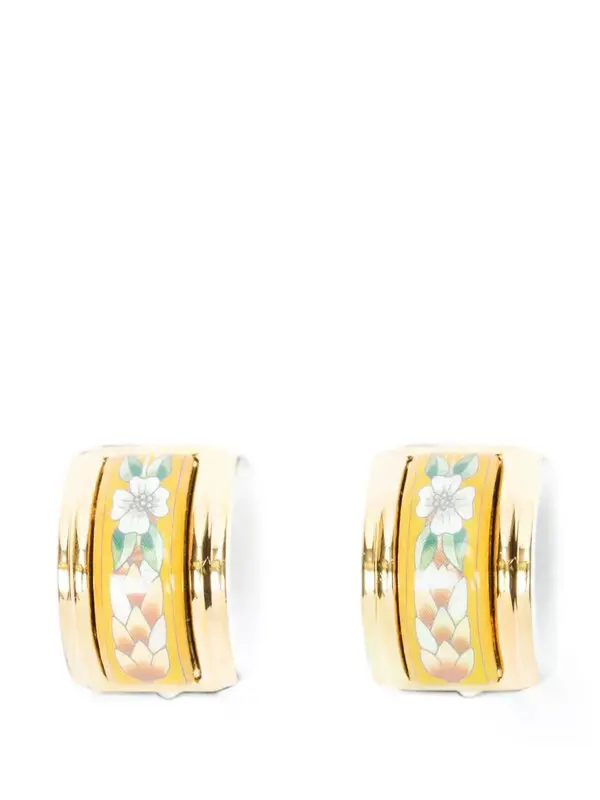 Hermès Floral-motif Enamel Earrings - Gold