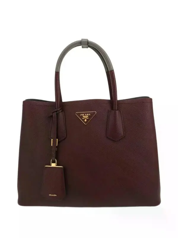 Prada 2020s Medium Double Saffiano Leather Tote Bag - Red
