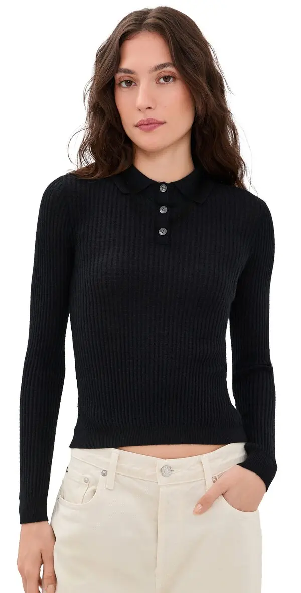 Guest In Residence Long Sleeve Cashmere Shrunken Polo