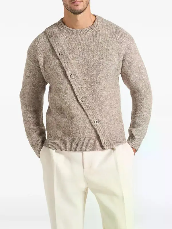 Manière De Voir Theo In Taupe Asymmetric Brushed Wool-blend Knit Sweater - Neutrals