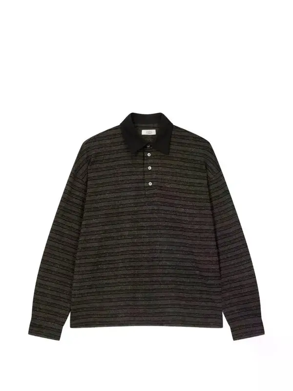 STUDIO TOMBOY Striped Long-sleeve Polo Shirt - Brown