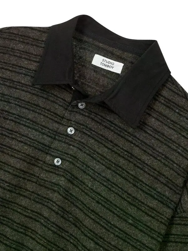 STUDIO TOMBOY Striped Long-sleeve Polo Shirt - Brown