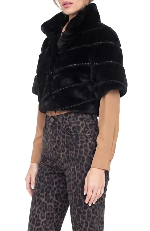 Gorski Genuine Shearling Diagonal Bolero With Cropped Sleeves - Black
