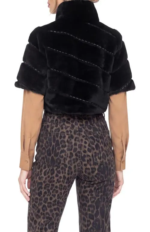 Gorski Genuine Shearling Diagonal Bolero With Cropped Sleeves - Black