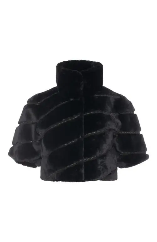Gorski Genuine Shearling Diagonal Bolero With Cropped Sleeves - Black