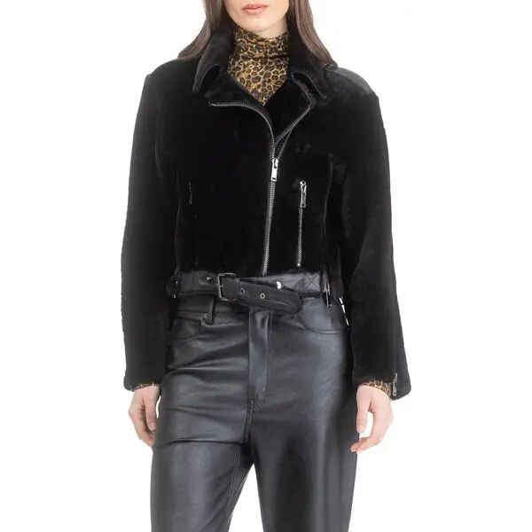 Gorski Genuine Shearling And Leather Moto Jacket - Black