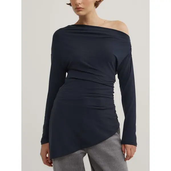 Witchery Asymmetric Tunic Long Sleeve Top - Navy