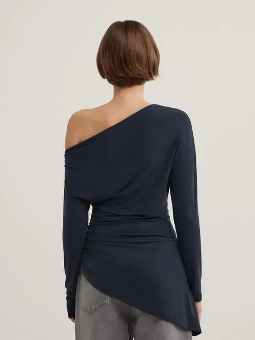 Witchery Asymmetric Tunic Long Sleeve Top - Navy
