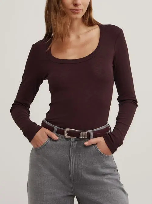 Witchery Scoop Neck Long Sleeve Top - Wine