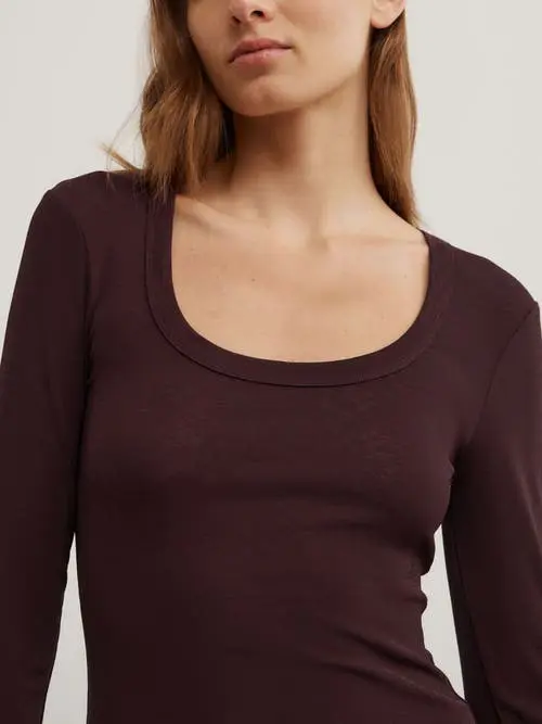 Witchery Scoop Neck Long Sleeve Top - Wine