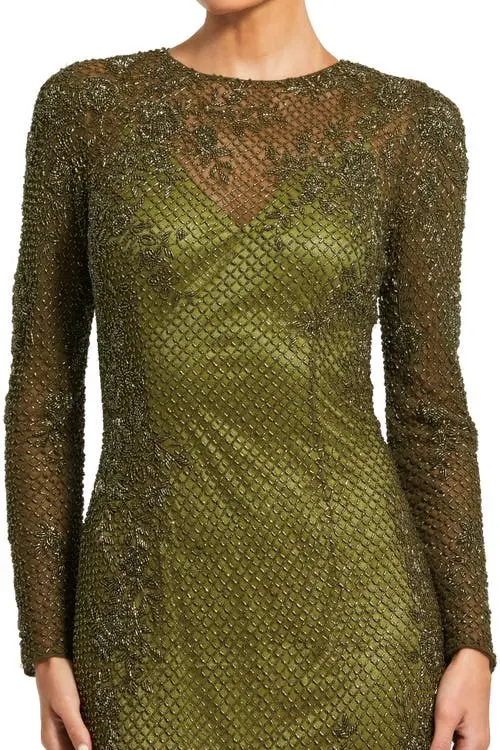 Mac Duggal Long Sleeve Embellished Evening Gown