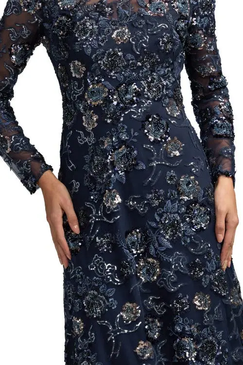 Mac Duggal Floral Embellished Mesh A-line Gown