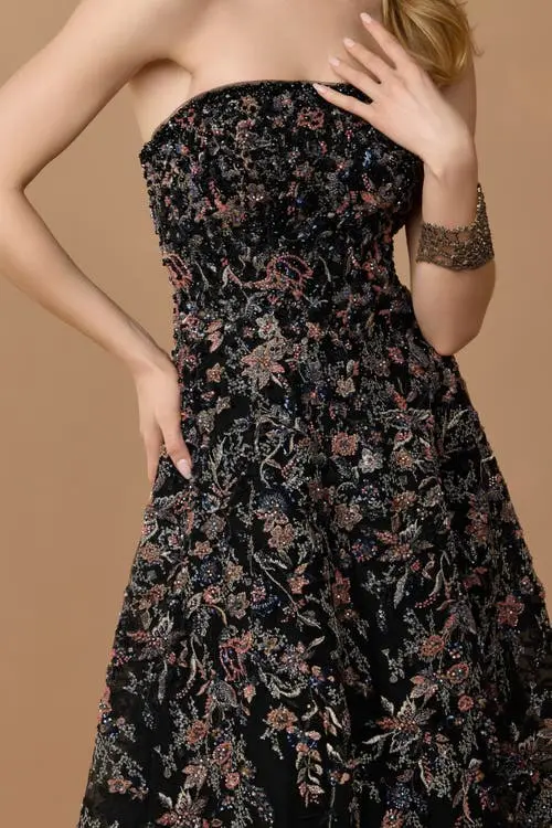 Mac Duggal Floral Embellished Strapless Gown