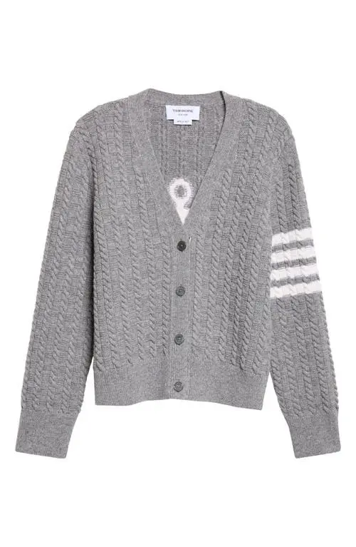 Thom Browne Anchor Intarsia Cable Knit Cardigan - Light Grey