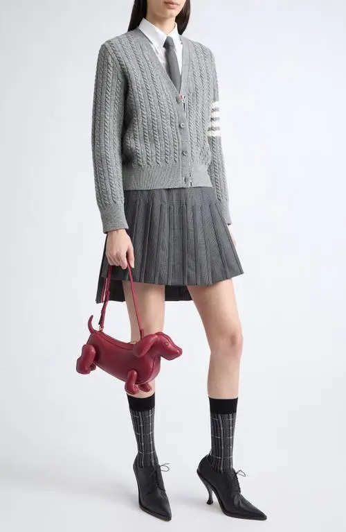 Thom Browne Anchor Intarsia Cable Knit Cardigan - Light Grey
