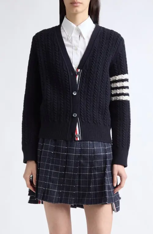 Thom Browne Anchor Intarsia Cable Knit Cardigan - Navy