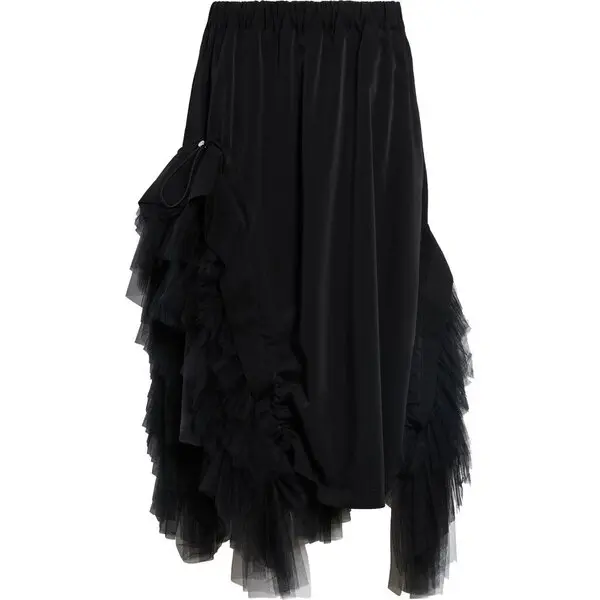 Noir Kei Ninomiya Ruffled Tulle And Grosgrain Midi Skirt - Black